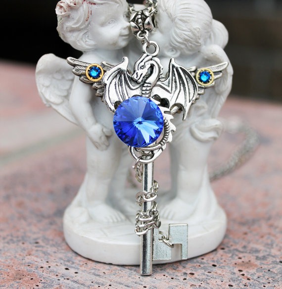 Dragon necklace, key necklace, dragon key, dragon jewelry, steampunk ...