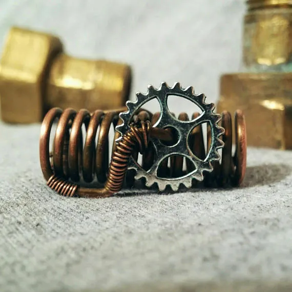 Steampunk dreadlock bead, wire wrap dread bead, loc jewelry, copper ...